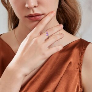 LANE WOODS June Birthstone Ring Dainty Adjustable Minimalist Rings for Women Best Friend (Light Purple)