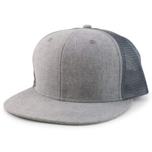 armycrew oversize 2xl blank plain structured mesh back flatbill snapback cap - heather grey - 2xl