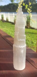 pachamama essentials large selenite tower 8" tall skyscraper healing crystal stone reiki meditation energy protection