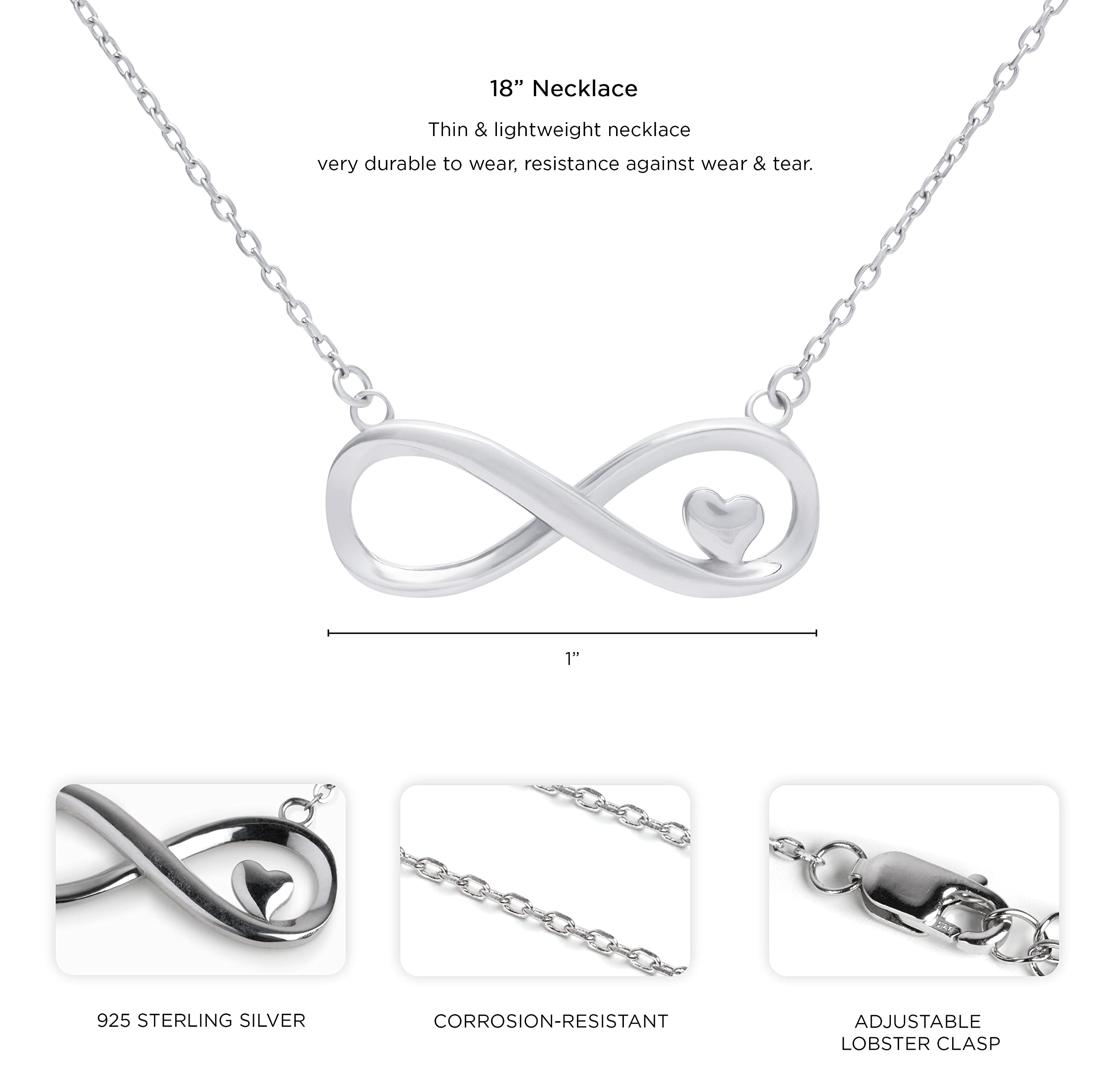 Suavell Infinity Heart Necklace. Sterling Silver Necklace Forever Jewelry. Infinity Necklace. Valentines Day Gifts for Her, Birthday Gifts for Women, Gifts for Girlfriend, Gifts for Wife Christmas