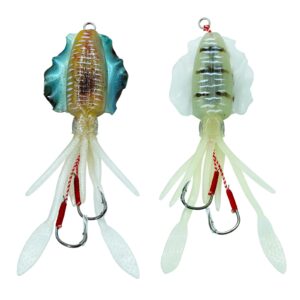 squid trap fishing lures for saltwater soft artificial rigged squid jig trolling lures with uv glow sea offshore fishing 5.9''/2.12oz (pack of 2)