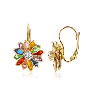 barzel 18k gold plated flower earrings - colorful lotus flower earrings for women - made in brazil