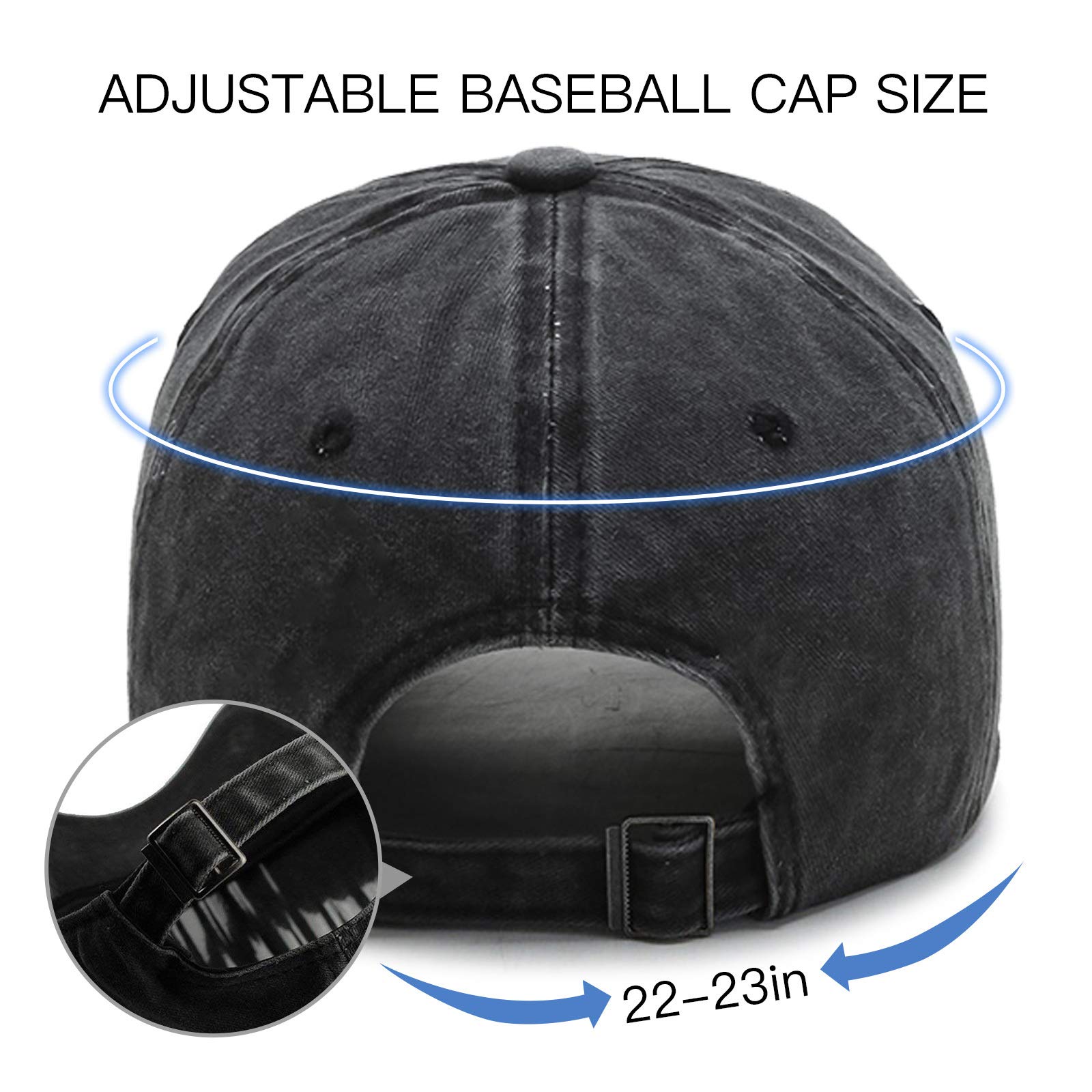 Retro Baseball Cap for Men Women, Adjustable Vintage Washed Denim Dad Hat Scottish Hairy Highland Cow, Fashion Metal Buckle Closure, 6 Breathable Hole, Cowboy Golf Hats Black