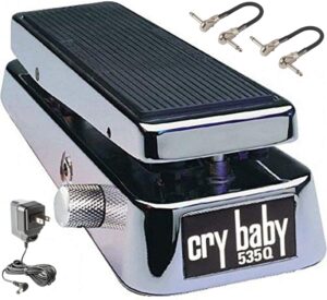 briskdrop dunlop 535q-c cry baby multi-wah pedal, chrome - bundled with dunlop power supply and 2 mxr patch cables