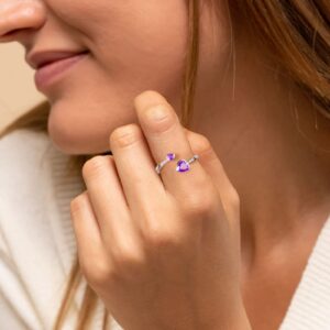 LANE WOODS June Birthstone Ring Dainty Adjustable Minimalist Rings for Women Best Friend (Light Purple)