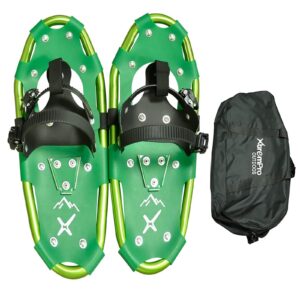 snowshoes,lightweight aluminum frame,13-point heavy duty crampons,uv shoe decking, and ratchet system for secure fit complete with carry bag (green, 17)