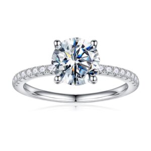 1.5ct moissanite promise rings for her, d color vvs1 clarity lab created diamond rings brilliant round cut side stone moissanite engagement ring rhodium plated s925 sterling silver moissanite rings