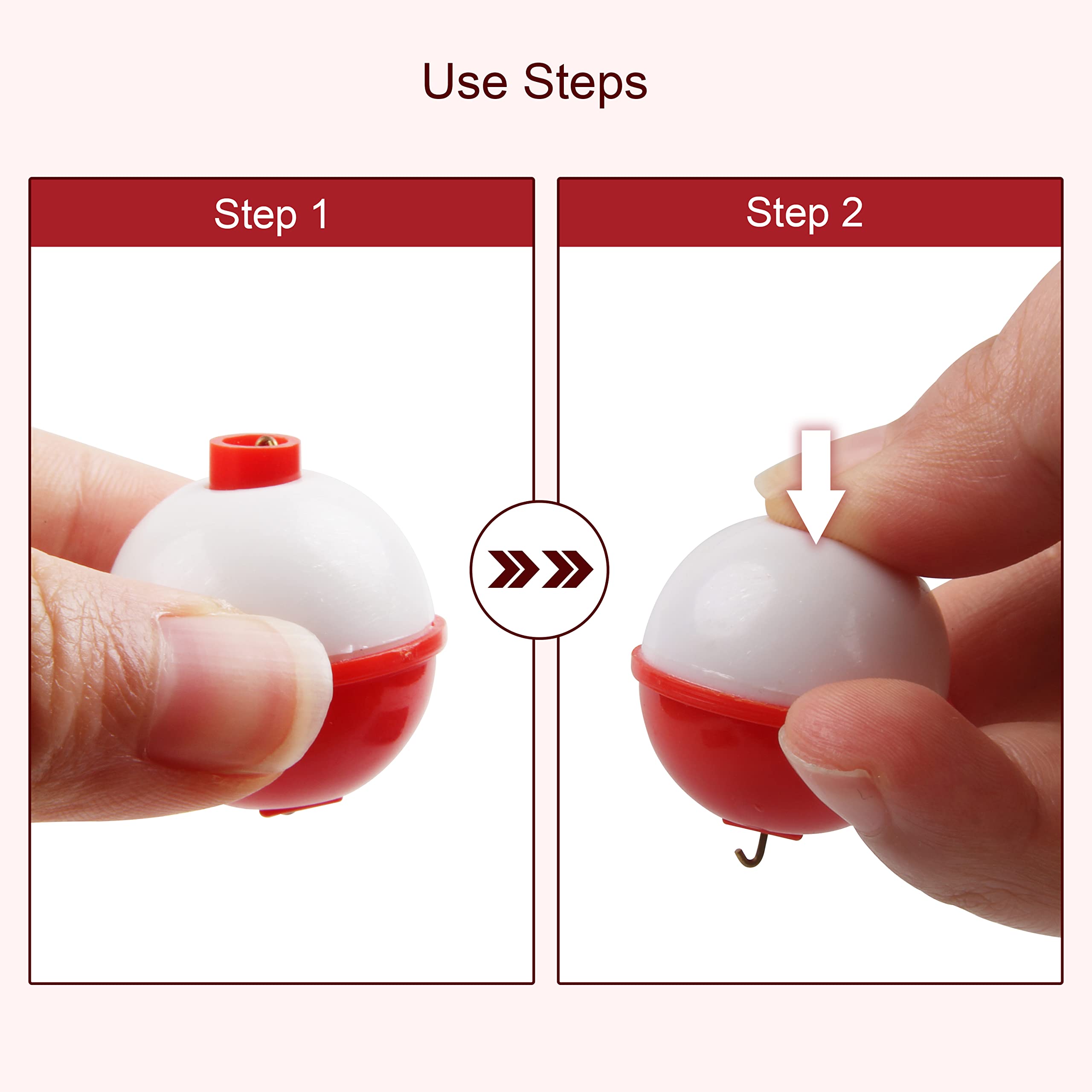 Fishing Bobbers for Fishing Assortment, Hard ABS Snap-on Fishing Floats Bobbers Push Button Round Buoy Fishing Floats Red and White Fishing Tackle Accessories 10Pcs 25Pcs 50Pcs