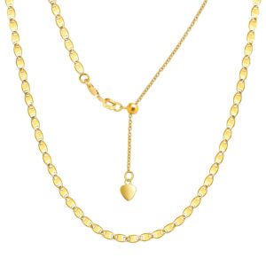 jewelheart solid 14k gold chain adjustable 13” to 17” link necklace for women mirror valentino gold chain flat gold choker necklace dainty gold collar necklace