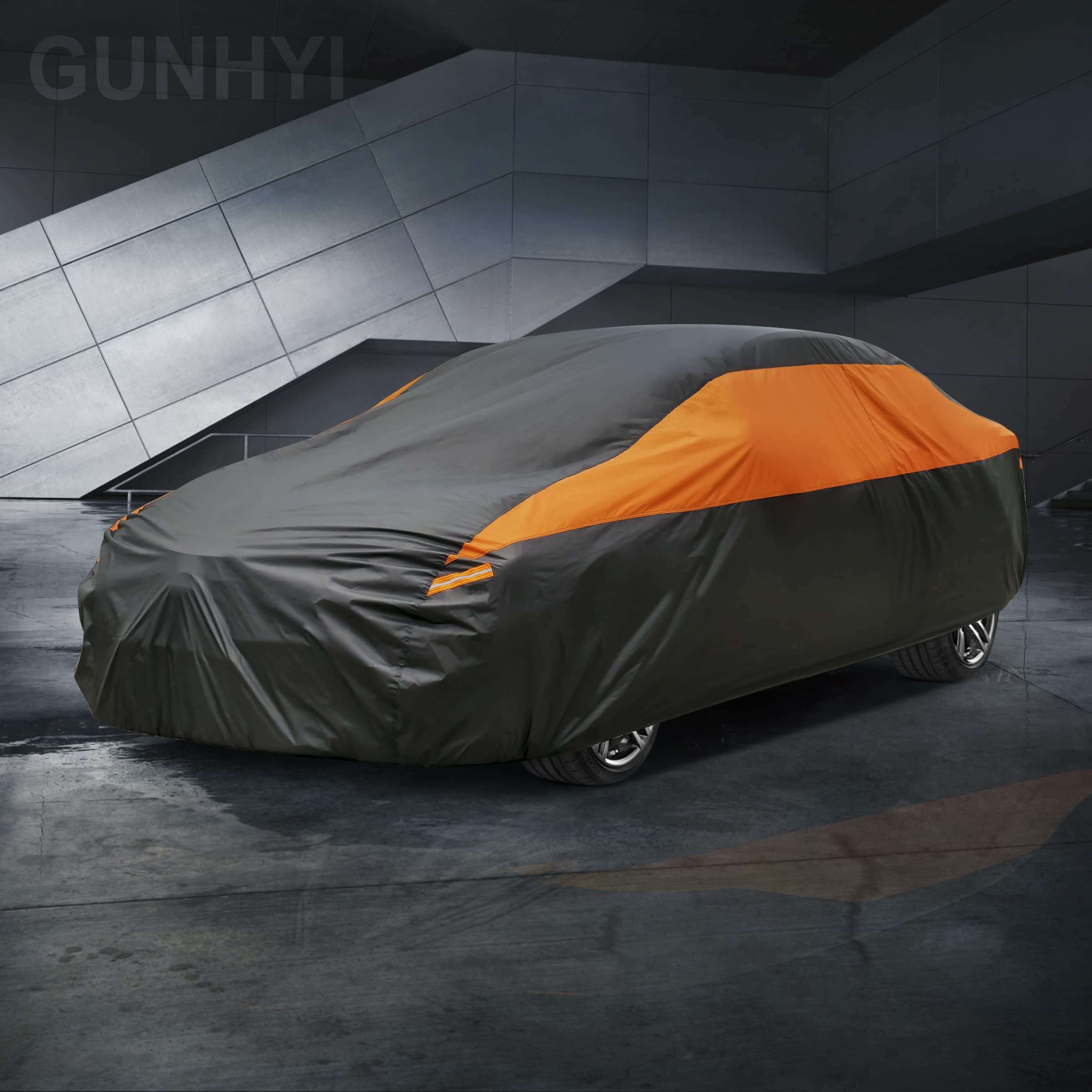 GUNHYI Car Cover for Automobiles All Weather Waterproof, Universal Fit Sedan Ford Mustang, Chevy Camaro/Malibu, Kia Optima, Hyundai Sonata, Nissan Altima, Volkswagen Passat, Tesla Model 3 etc.