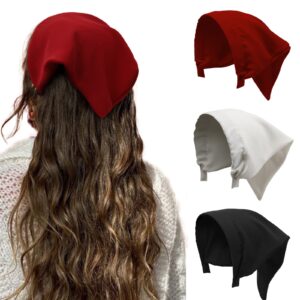 haimeikang floral headbands for women boho hair bandanas scarf triangle kerchief solid color hair bands vintage head scarf(black+white+wine red)