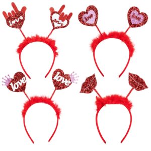 whaline 4pcs valentine's day headbands glitter red heart lip bopper headband love hair hoop head bopper holiday hair accessories for valentine's day wedding birthday party favor gift photo booth