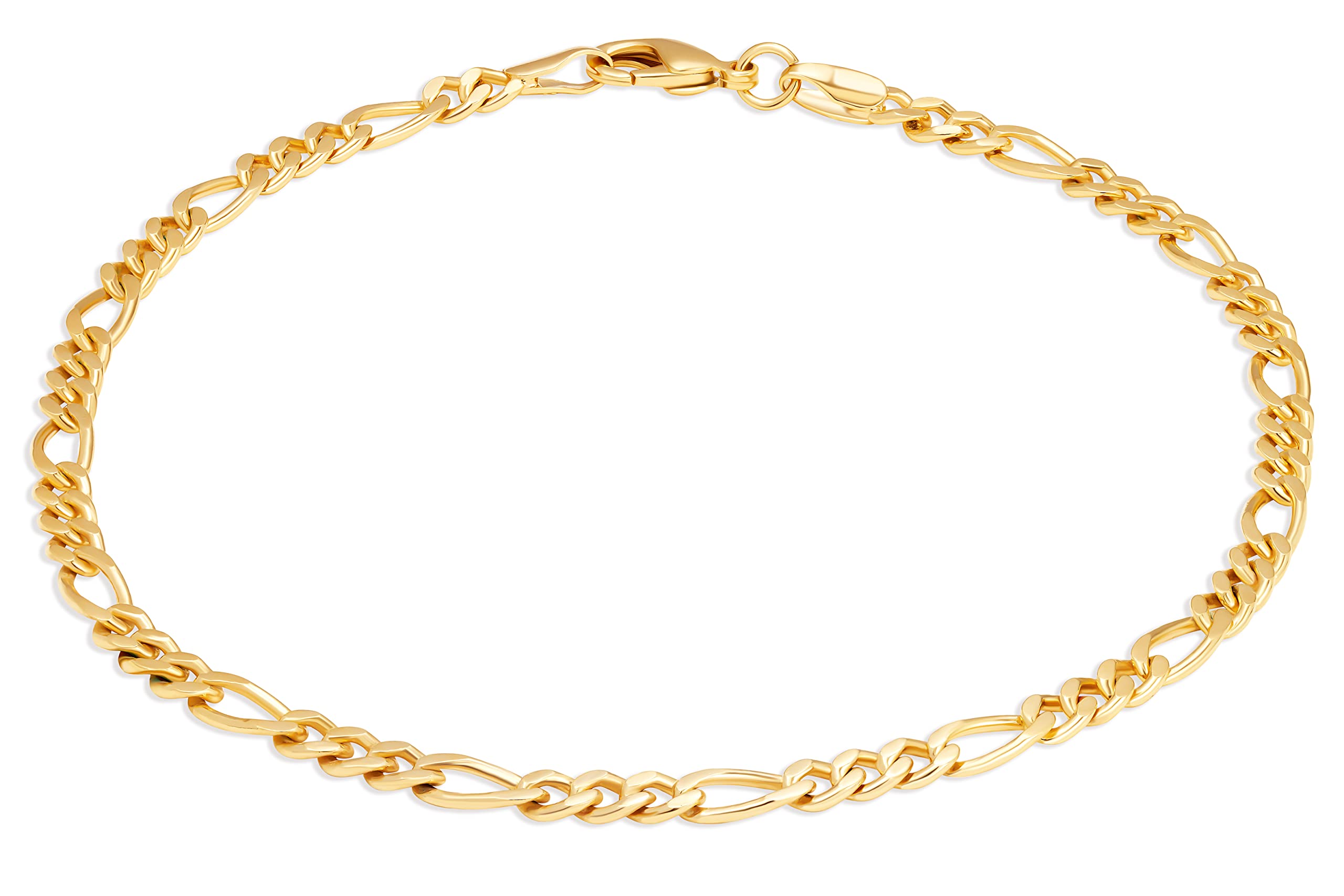 Barzel 18K Gold Plated Figaro Anklet For Women 4.5MM, 10 Inches - Made In Brazil