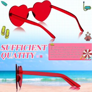 6 Pairs Valentine's Day Heart Shaped Sunglasses Transparent Color Rimless Tinted Glasses Eyewear for Women Girls Party(Pink, Red)