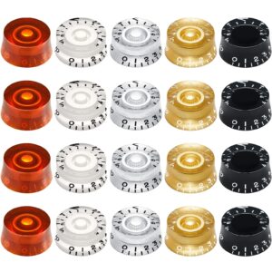 nuanchu 20 pieces electric guitar knobs top hat volume tone control knobs turning guitar knobs speed control knob vintage pedal control knobs for guitar bass instrument parts replacement, 5 colors