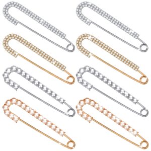 8 pieces women brooch pins sweater shawl clips faux crystal pearl brooches safety pins dress shirt clips for women gold silver