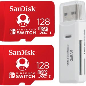 (2 Pack) SanDisk 128GB MicroSD Nintendo Switch Micro SDXC Memory Card for Switch & Switch Lite Bundle with (1) GoRAM Card Reader