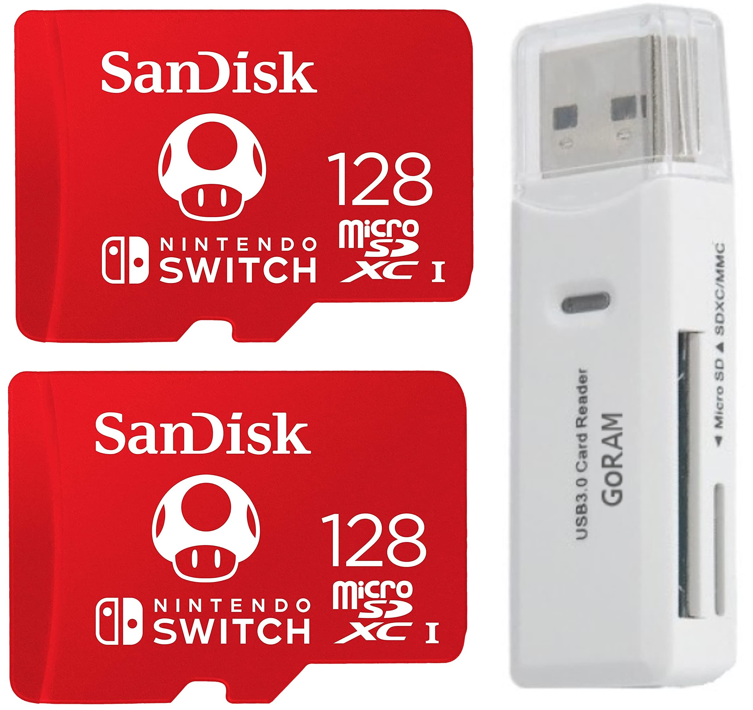 (2 Pack) SanDisk 128GB MicroSD Nintendo Switch Micro SDXC Memory Card for Switch & Switch Lite Bundle with (1) GoRAM Card Reader