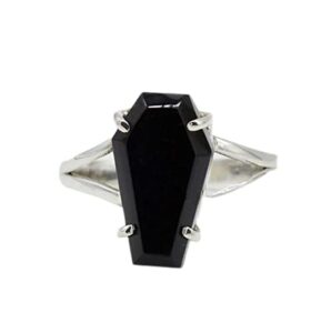 natural black onyx coffin silver ring, amazing black onyx sterling silver handmade coffin ring, handmade jewellery, statement ring, gift wedding ring, (8)