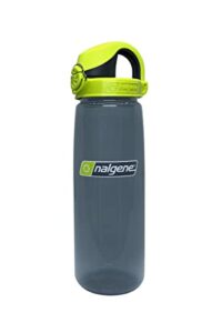 nalgene sustain tritan bpa-free on the fly water bottle made with material derived from 50% plastic waste, 24 oz, charcoal with lime, 24oz