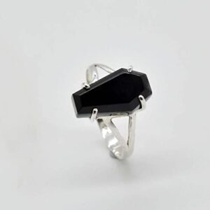 Natural Black Onyx Coffin Silver Ring, amazing Black Onyx Sterling Silver Handmade Coffin Ring, Handmade Jewellery, statement ring, gift wedding ring, (8)