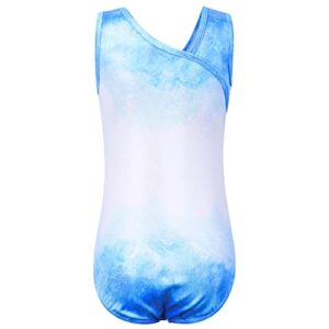 BAOHULU Gymnastics Leotard Girls Shiny Flower Ballet Dance One Piece Party Costumes B278_WhiteBlue_10A