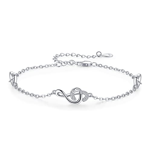 lotus & leaf Musical Note Bracelet Sterling Silver Music Themed Jewelry Adjustable Bracelet Musical Note Christmas Stocking Stuffers Gift for Women