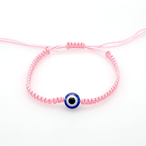 COLORFUL BLING Handmade Evil Eye Strand Bracelet for Couple Valentines Day Amulet Jewelry Gift, 2Pcs Braided Evil Eye Bracelet for Women Men Christmas Protection Jewelry-pink blue