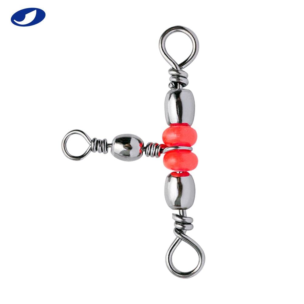 OCEAN CAT T-Shape Three 3 Way Fishing Swivel Brass Barrel Triple Swivel Cross Line Fishing Tackle Line Connectors Tangle Free Tackle Equipment Size 20-73 lbs