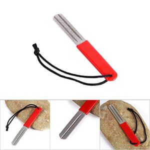 Tgoon Fishing Hook Sharpener, Fishing Accessory 2 Sided Fish Knife Grinding Tool Sharpening Grooves for Honing Hook Bottom and Point for Anglers for Outdoor Fishing(red, Double Groove)