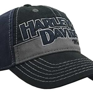 Harley-Davidson Men's Chain Stitch Curved Adjustable Colorblocked Baseball Cap Blue