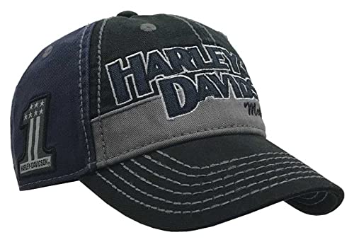 Harley-Davidson Men's Chain Stitch Curved Adjustable Colorblocked Baseball Cap Blue