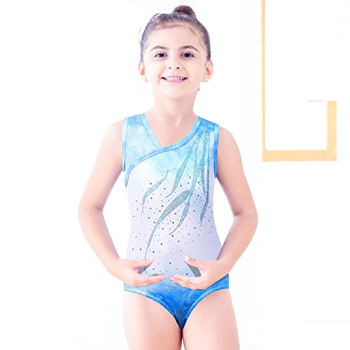 BAOHULU Gymnastics Leotard Girls Shiny Flower Ballet Dance One Piece Party Costumes B278_WhiteBlue_10A