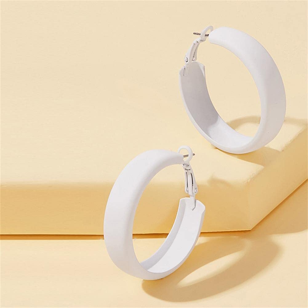 Matte Round Hoop Earrings Large Retro Neon Color Circle Earrings Multicolor Pierced Classic Lightweight Loops for Women Party Jewelry-white