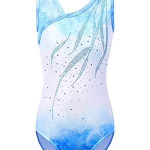 BAOHULU Gymnastics Leotard Girls Shiny Flower Ballet Dance One Piece Party Costumes B278_WhiteBlue_10A