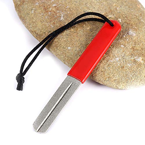 Tgoon Fishing Hook Sharpener, Fishing Accessory 2 Sided Fish Knife Grinding Tool Sharpening Grooves for Honing Hook Bottom and Point for Anglers for Outdoor Fishing(red, Double Groove)