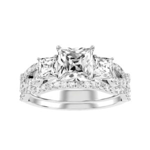 1.7 ct 3-stone princess cut bridal set moissanite engagement rings for women 10k 14k 18k gold ring platinum plated silver princess moissanite rings -4105