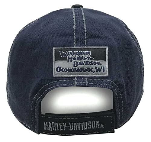 Harley-Davidson Men's Chain Stitch Curved Adjustable Colorblocked Baseball Cap Blue