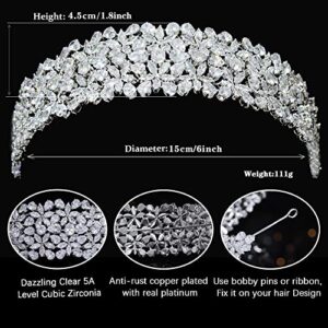 Aoligrace Cubic Zirconia Wedding Bride Headband CZ Tiaras and Crowns for Women Sweet 16 Large Headpiece Hair Accessories (Silver)