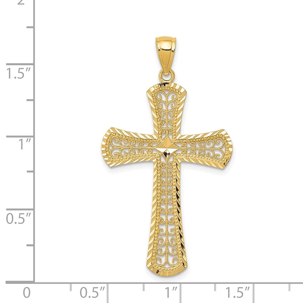 Diamond2Deal 14K Yellow Gold Diamond-cut Filigree Religious Crucifix Cross Pendant Fine Jewelry