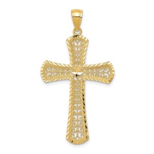 diamond2deal 14k yellow gold diamond-cut filigree religious crucifix cross pendant fine jewelry