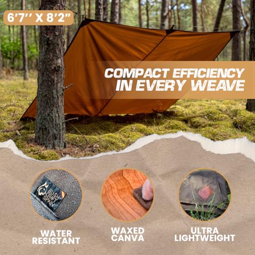 Bushcraftspain Waterproof Oilskin Tarp 6’7’’ x 8’2” - Brown Waxed Cotton Canvas Shelter for Survival,Bushcraft and Camping -Lightweight - Made in Spain