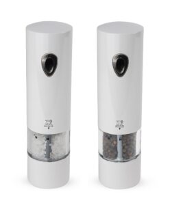 peugeot phenix stainless steel electric adjustable salt & pepper mill gift set, 8-inch (white lacquer)