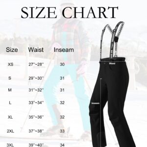 fit space Warm Ski Pants for Women Zip-Off Suspenders Winter Snow Bibs Waterproof Breathable Stretch (Large, Black)