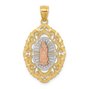 diamond2deal 14k tri color gold our lady of guadalupe pendant