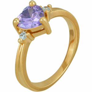 lifetime jewelry 3-stone cubic zirconia heart ring for women 24k real gold plated (purple, 7)