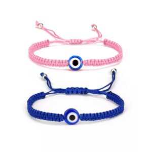 colorful bling handmade evil eye strand bracelet for couple valentines day amulet jewelry gift, 2pcs braided evil eye bracelet for women men christmas protection jewelry-pink blue