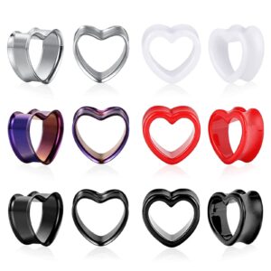 longbeauty 6 pairs heart shape gauges for ears ear tunnels plugs mix color stretchers expander 0g-5/8 inch