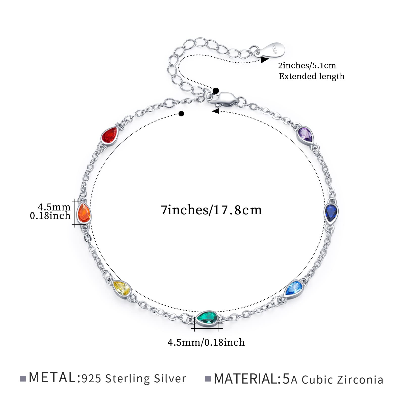 MEDWISE Chakra Bracelet Sterling Silver 7 Chakra Yoga Bracelet Teardrop Chakra Wrist Link Bracelet Birthday Christmas Gifts for Women Wife Girlfriend Mom Mama Mother