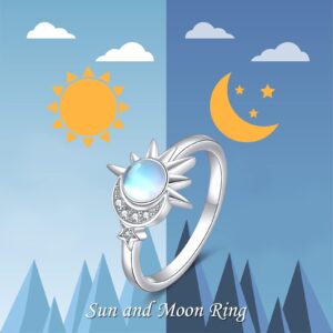 YAFEINI Moon Sun Rings 925 Sterling Silver Synthetic Moonstone Ring Moon Sun Star Jewelry Valentine's Day Birthday Gifts for Women Girlfriends Wife (8)